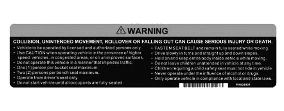 DECAL, OC, WARNING, LSV, CA - GolfCartPartsDirect